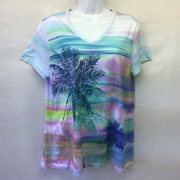 White Stag Tops White Stag Womens Top Blue Pink Floral V Neck Short